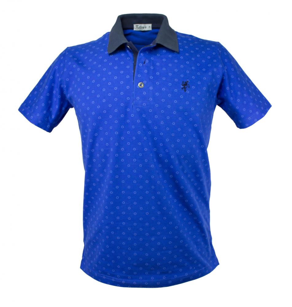 Camisa Polo Masculina Azul Royal Estampada